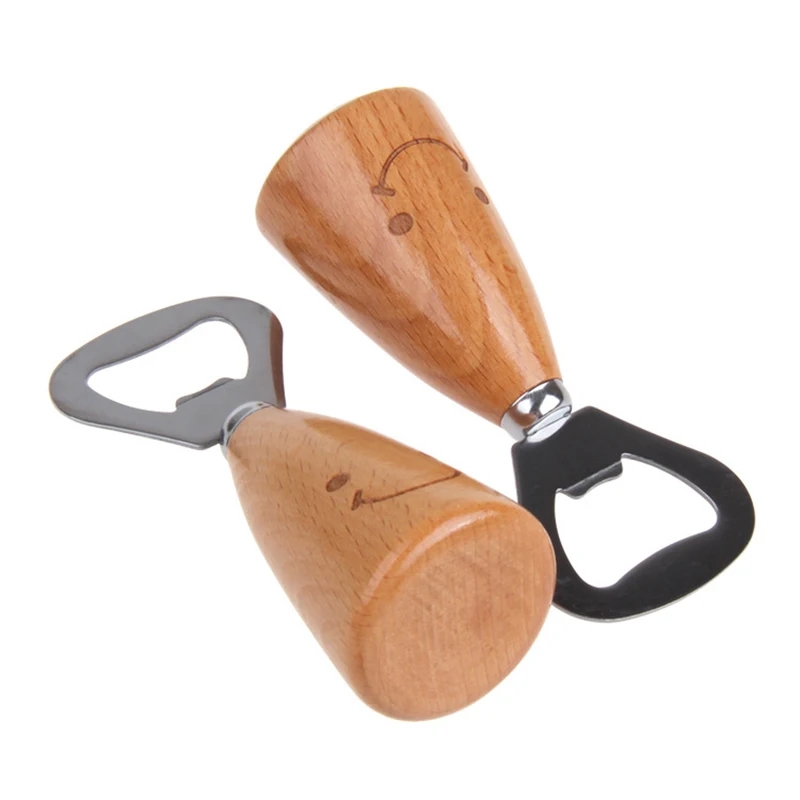 Quickdone Wood Smiley Face Handle Handheld Bartender Bottle Opener Wine ...