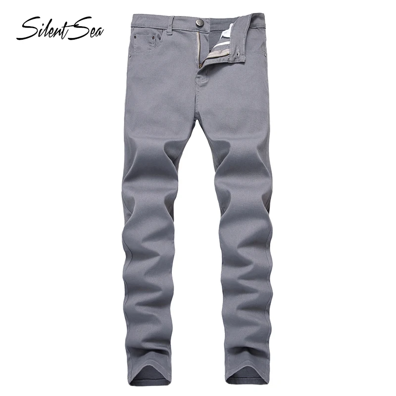 Silentsea Grey Ripped Jeans Men Simple Denim Skinny Brand Slim Fit ...