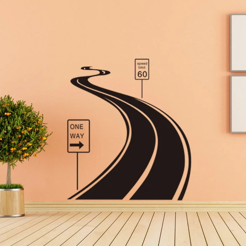 3D Creative Road Street 60 Black Highway Wall decor One Way Vinyl ...