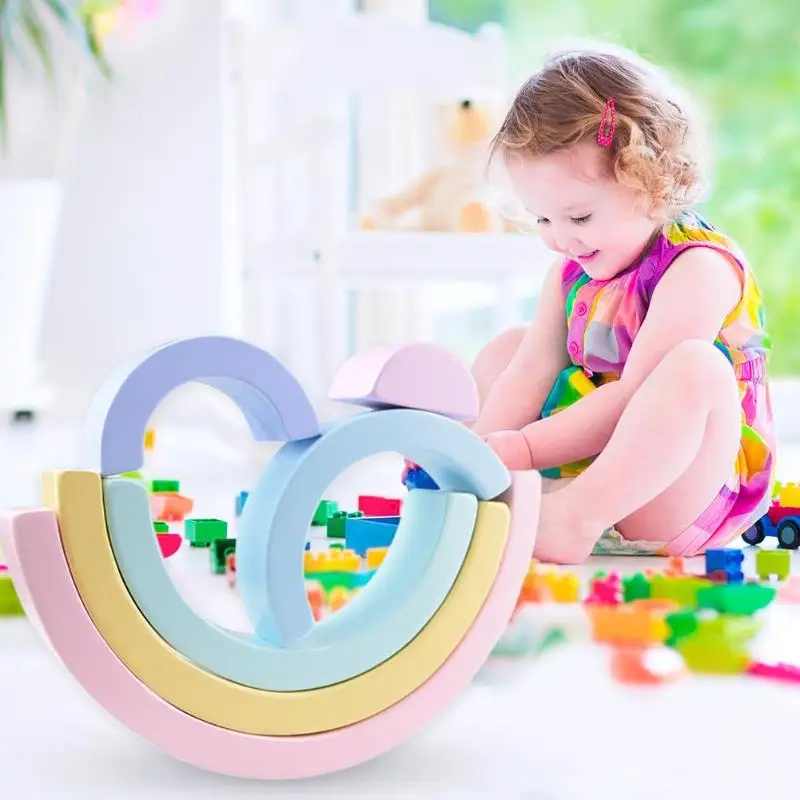 33014489857 Kids Wooden Semi-Circular Rainbow Building Blocks ...