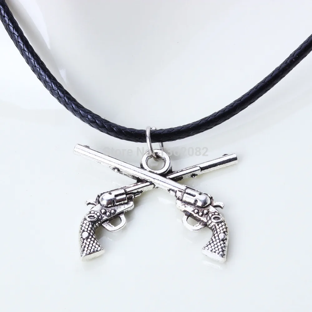 Vintage Silver Military Army Gun Pistol Weapon Pendant Necklace Leather ...