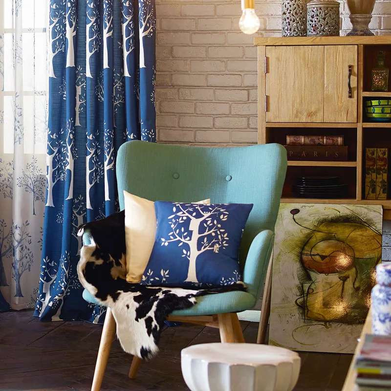 Blue Rustic Bedroom Window Panels Luxury Blackout Fabric Curtains For ...