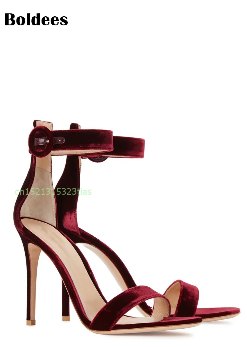 Concise Wine Red Leather claret Sandals Woman claret Color Summer Open ...