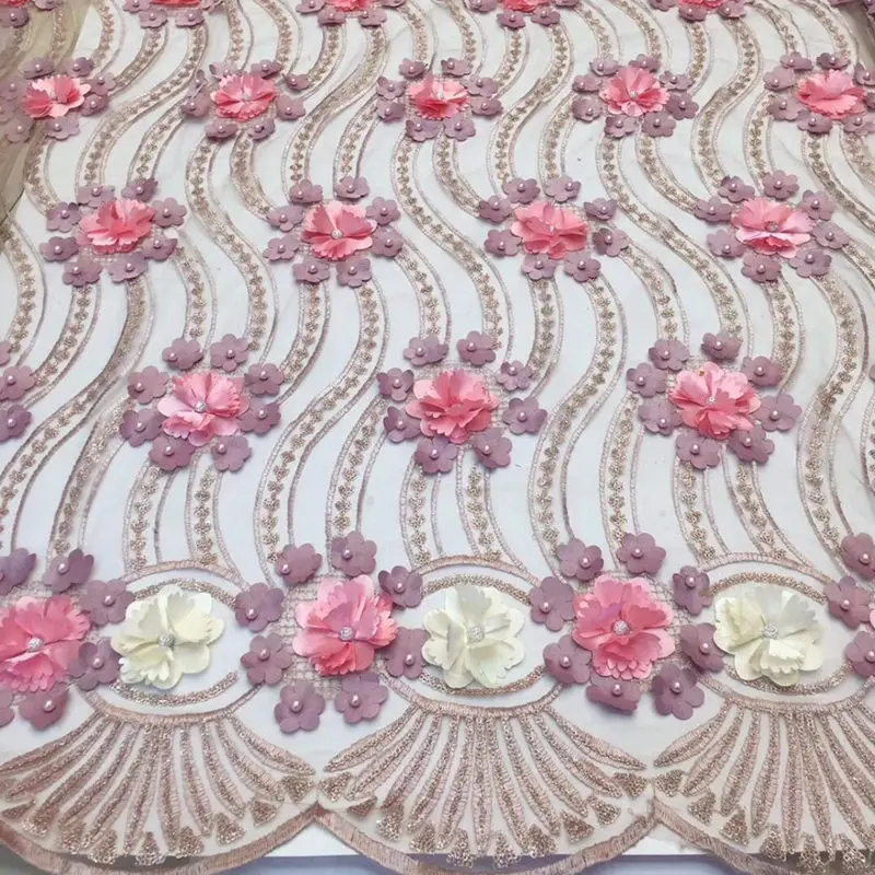 High Quality Nigerian 3D Wedding Lace Fabric gold onion pink Latest ...