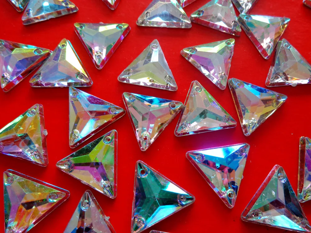 Triangle shape 16mm flatback crystal clear AB colour sew on rhinestones ...