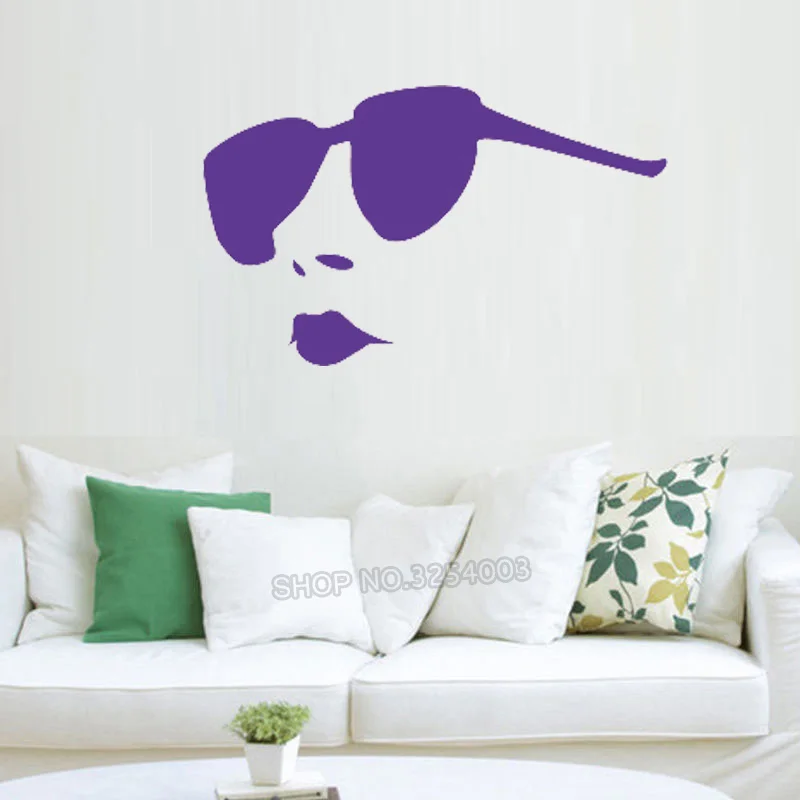 Cool Woman Wearing Sunglasses Wall Sticker Head Wall Decals For Girls ...