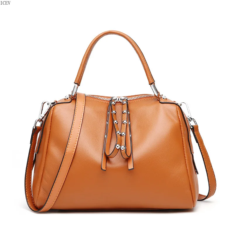 ICEV New European Fashion Simple Rivets Genuine Leather Handbags Women ...