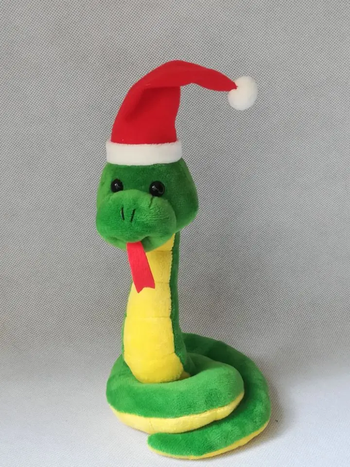 About 20x14cm Green Snake With Xmas Hat Plush Toy Soft Doll Kid's Toy ...