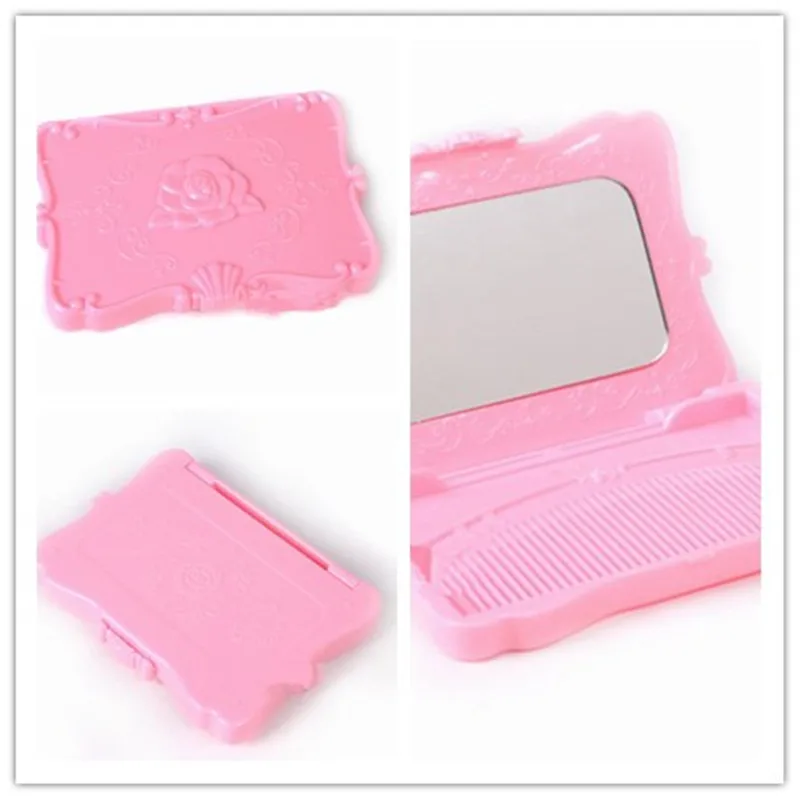 Cute Mini Portable Makeup mirror comb set Girls Women Pocket Mirrors ...