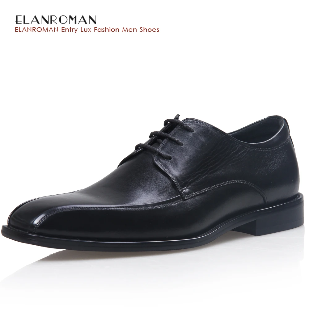 ELANROMAN Men's Full Grain Leather Black Luxury Shoes Simple High grade ...