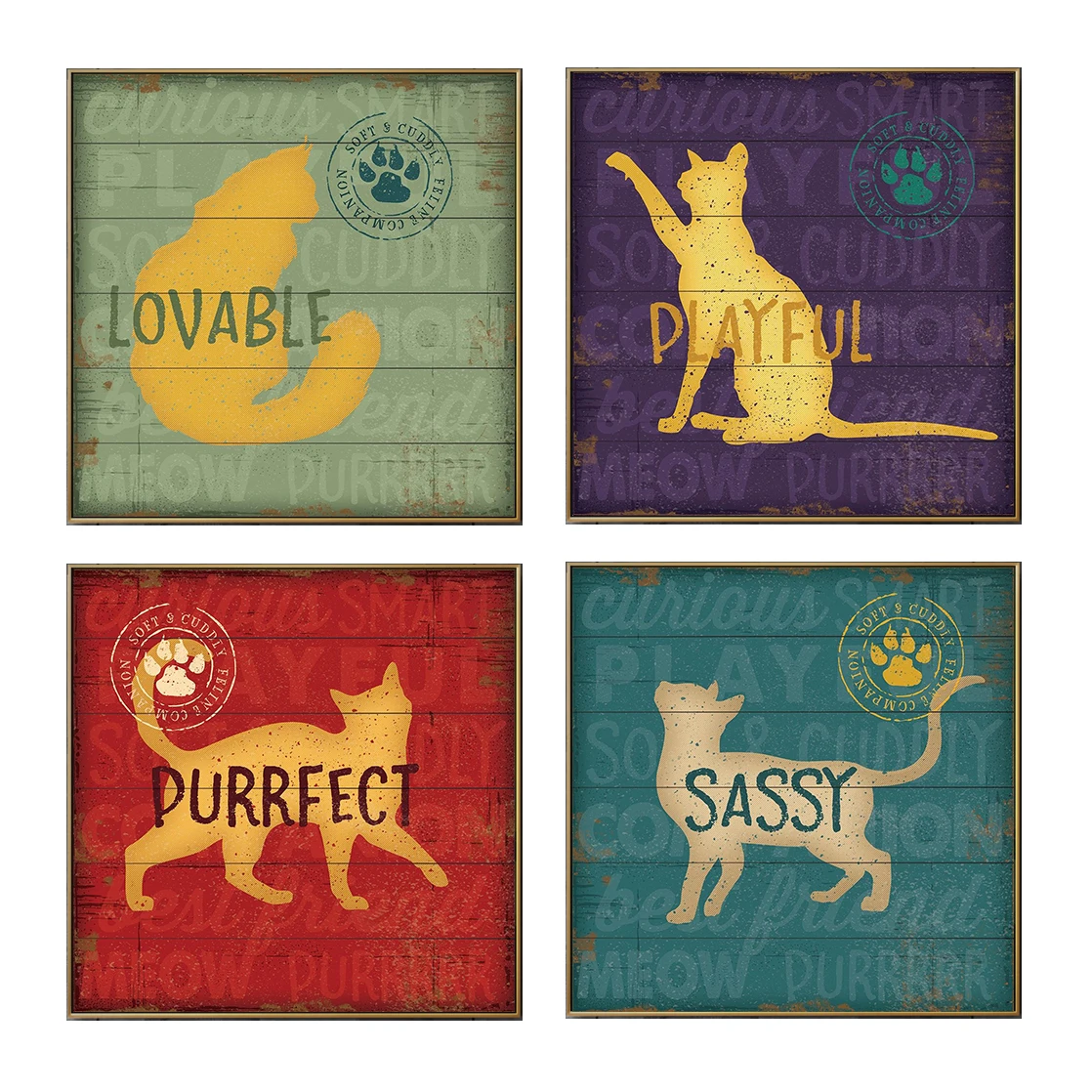 Wall Art Retro Cat Poster Vintage Animals Wall Pictures for Living Room ...