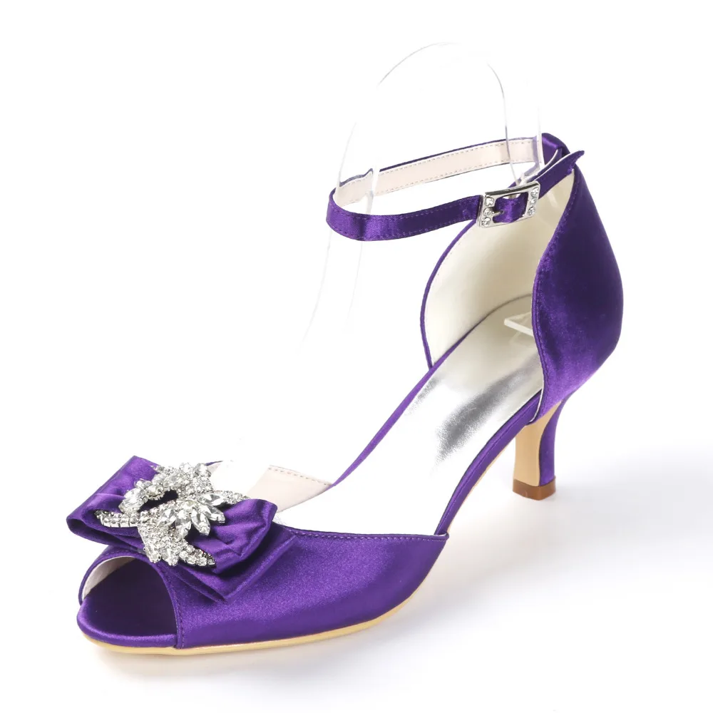 Creativesugar Dorsay Open Toe Lady Satin Evening Dress Shoes With Crystal Bow Sweet Bridal