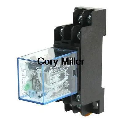 DC12V Coil Green Pilot Lamp DPDT Electromagnetic Relay w 35mm Din Rail ...