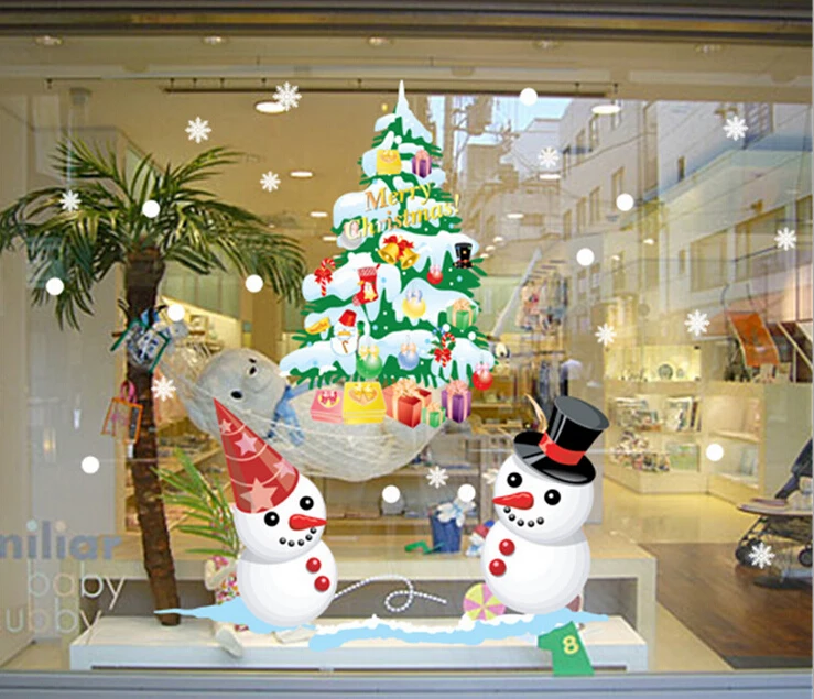 The-new-white-snowman-Christmas-shop-window-display-wall-stickers-home ...