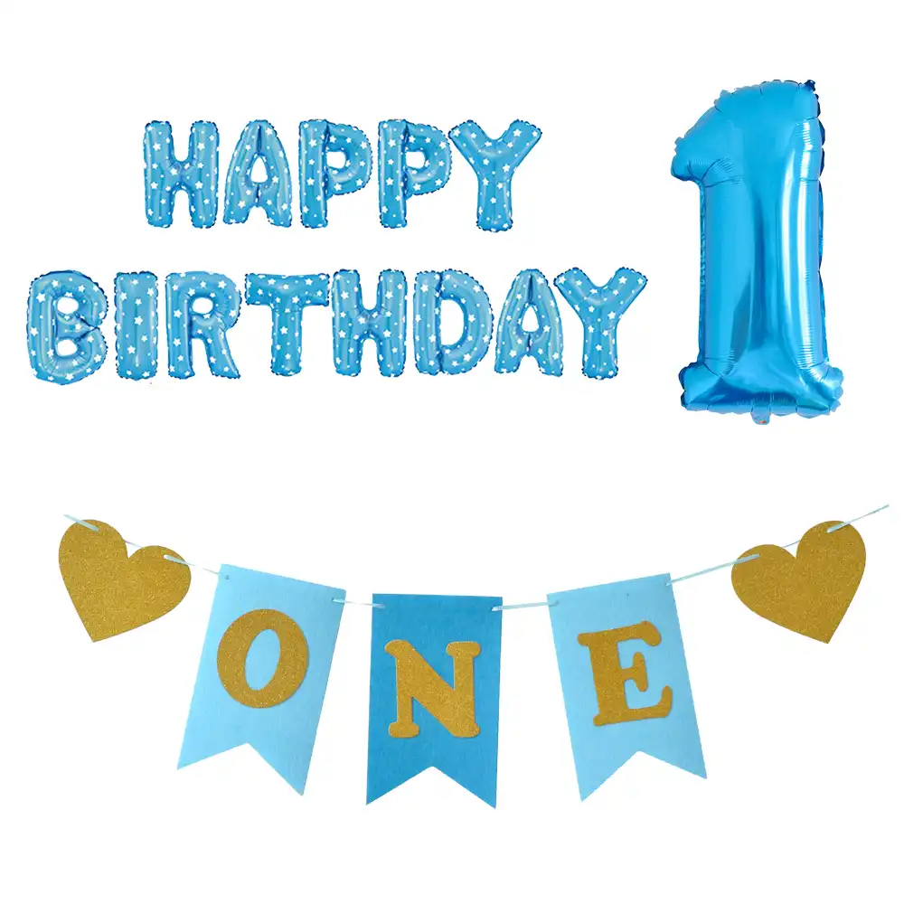 Happy Birthday Balloon 1st Birthday I AM ONE Paper Banners Blue Pink ...