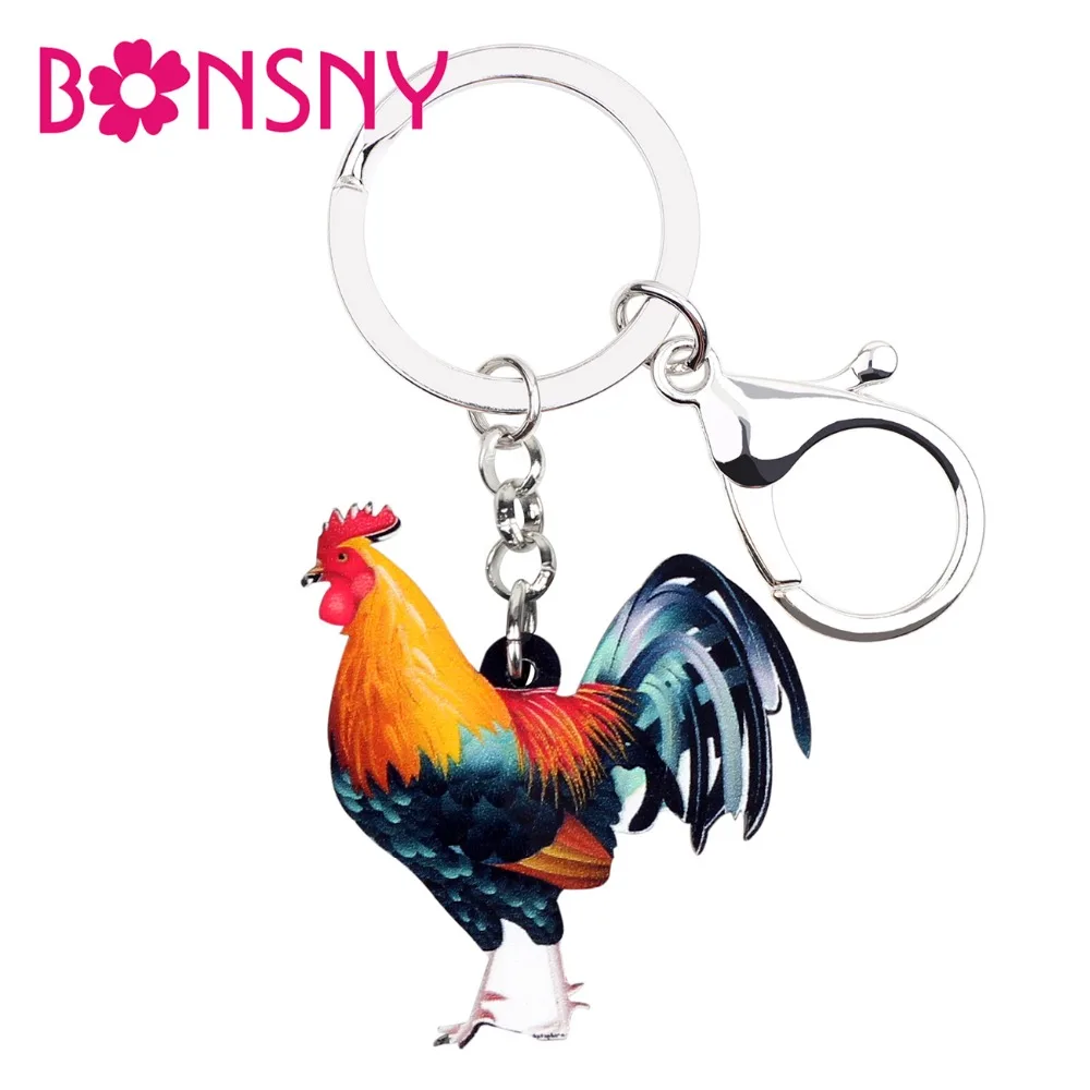 Bonsny-Statement-Acrylic-Floral-Farm-Chicken-Rooster-Key-Chain-Keychain ...