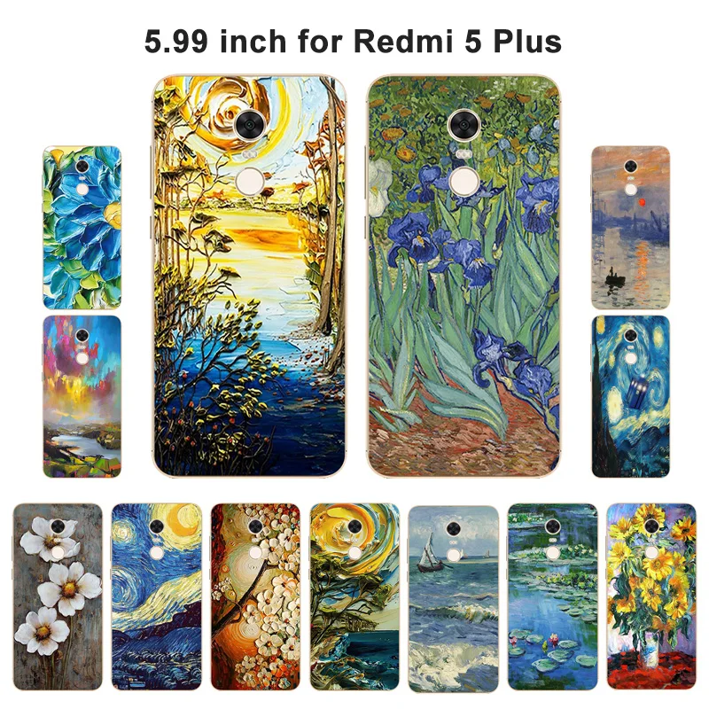 5.99'' Phone Cases For Redmi 5 Plus Case Oil Painted Soft TPU Silicon ...