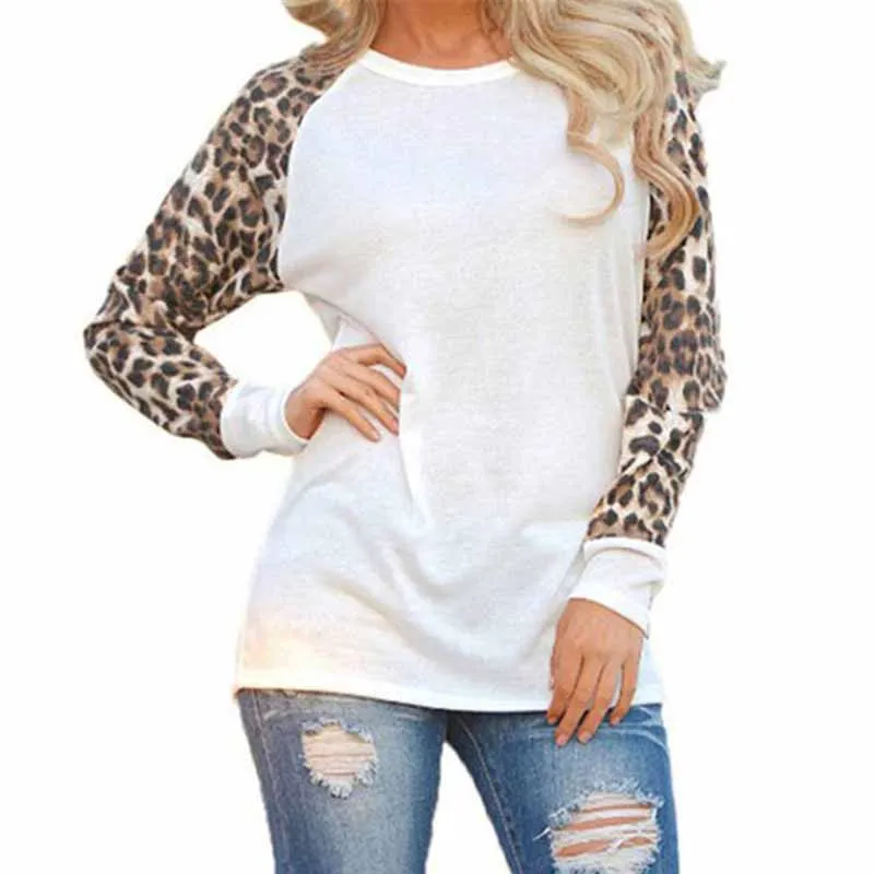 Women Loose Casual Shirts Tops Long Sleeve Sexy Leopard Chiffon