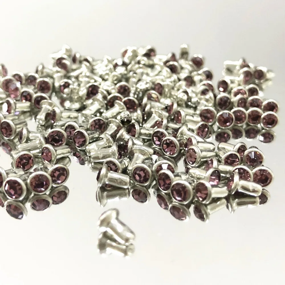 New Coming DIY 100PCS 4MM CZ++ Light Purple Crystal Rivets Leather ...