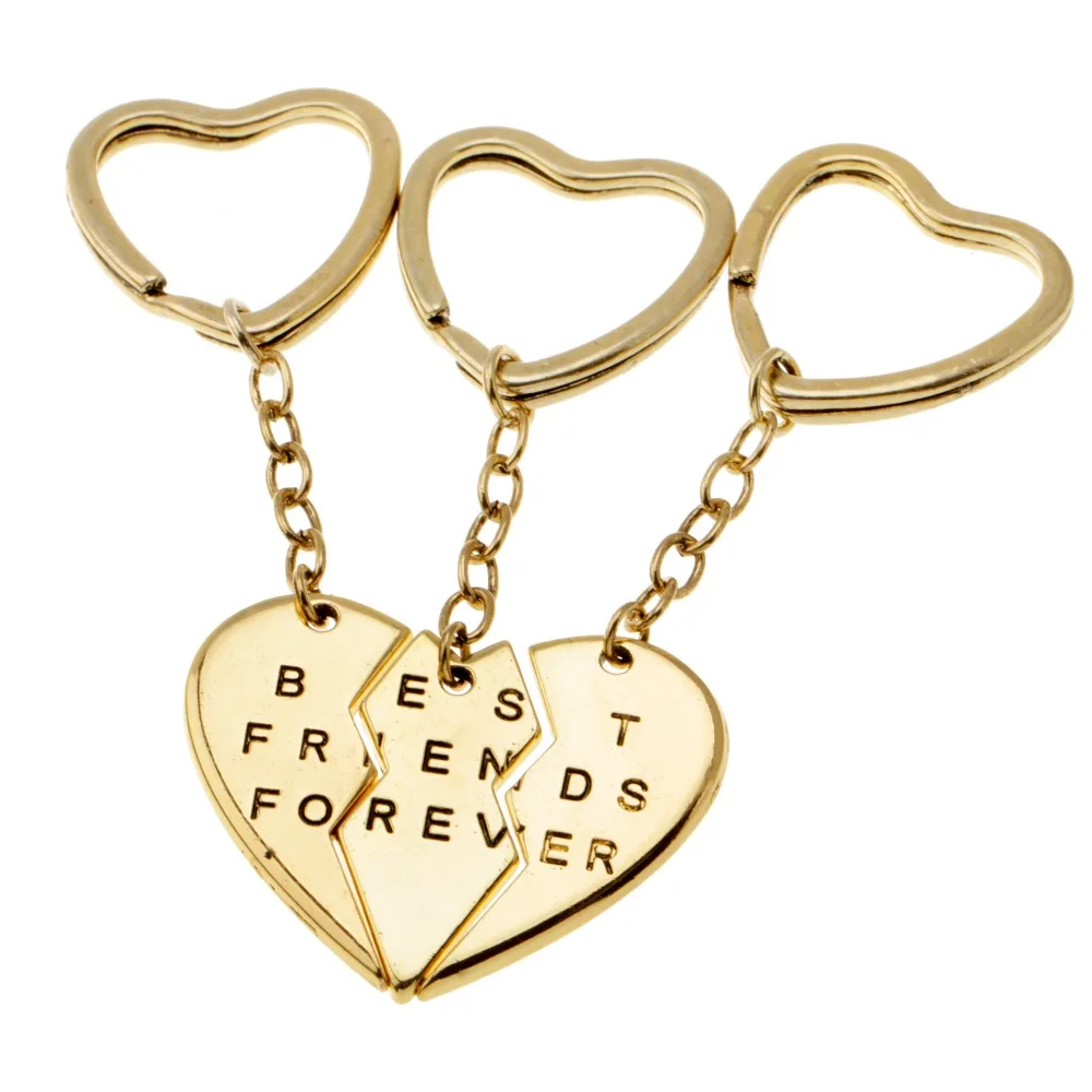 Fashion gold friendship keychain Best friends forever 3 pieces one pair ...