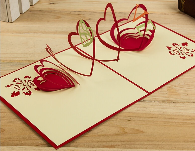 10pcs Hollow Love Handmade Kirigami Origami 3D Pop UP Greeting Cards ...