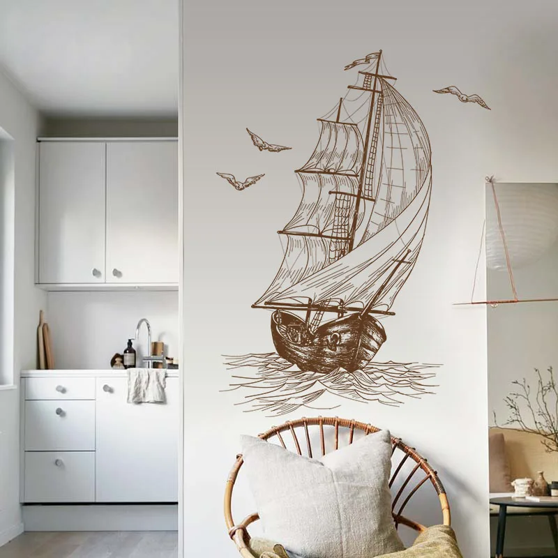Ocean-Seagull-Sail-Boat-Wall-Sticker-Kids-Nursery-Room-Baby-Bedroom ...