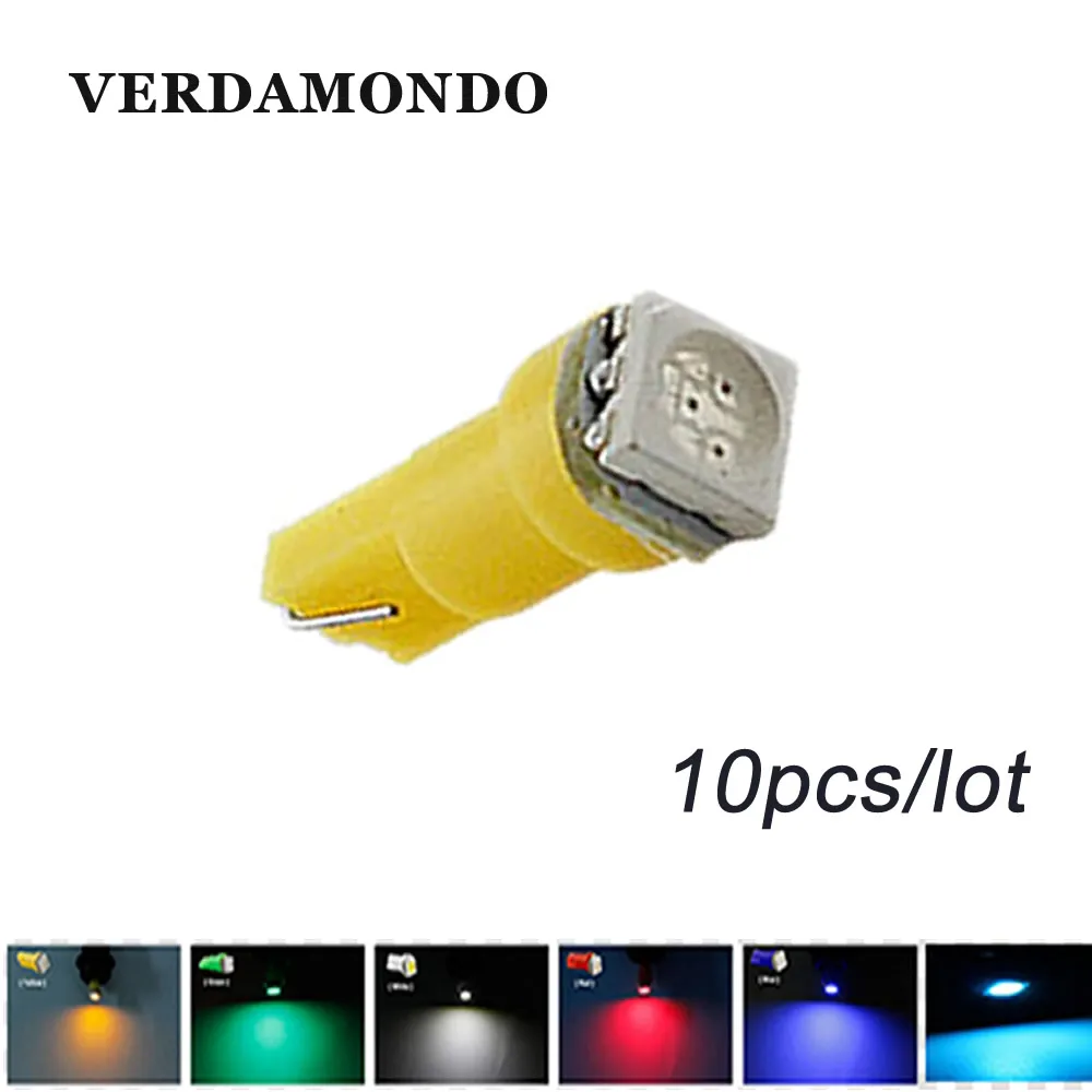 10Pcs T5 LED Car Dash Bulbs 5050 1SMD Wedge Interior Dashboard Gauge ...