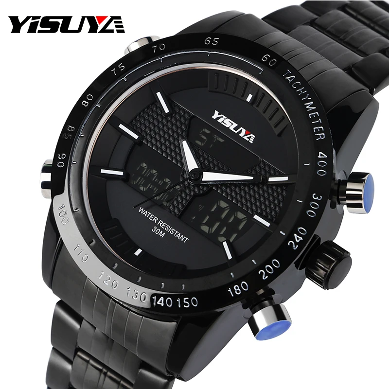 YISUYA Dual Time Zone Men Quartz Wrist Watch Noctilucent Date ...