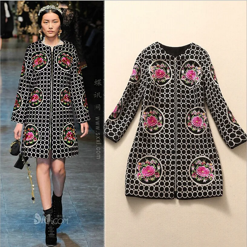 New Arrival Women's O Neck Embroidery Flowers Elegant Straight Runway ...