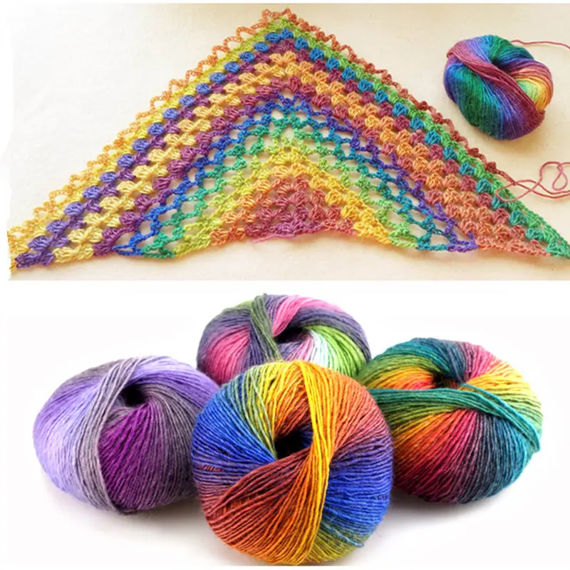 50gball 100 Fine Wool Space Dye Rainbow Color Wool Yarn For Hand Knitting Scarf Shawl Diy