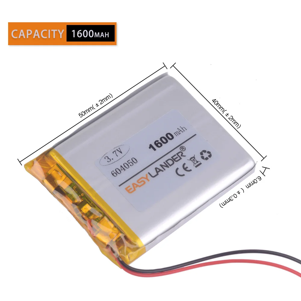 604050 3.7V 1600mAh Rechargeable li Polymer Li ion Battery For MP3 MP4 ...