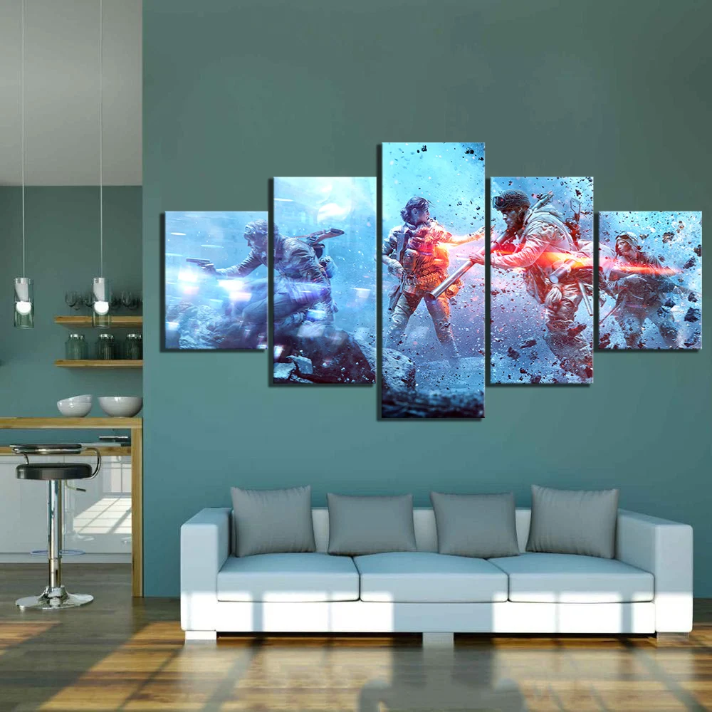 5 Panels Shooting Game Battlefield 5 Poster Pictures Canvas Art Wall ...