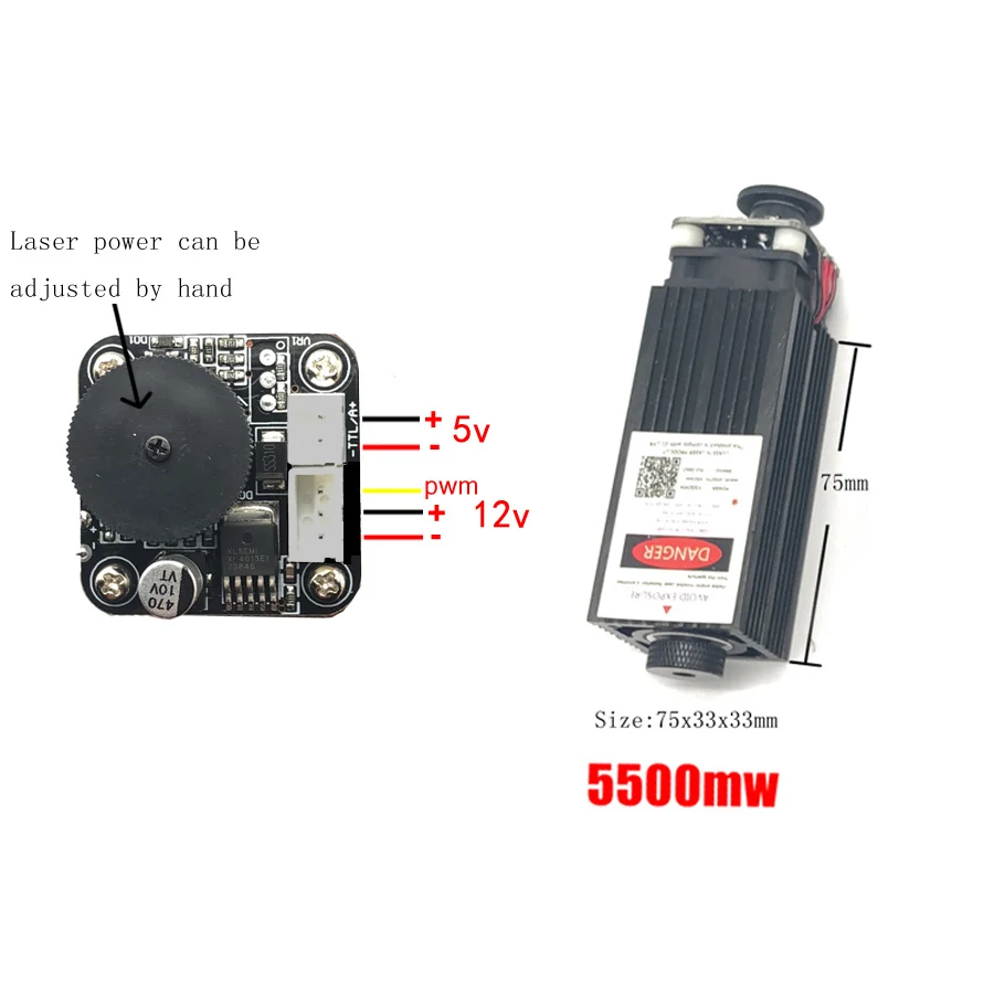 12V 5500mW 445nm Laser Module High Power TTL Focus Adjustable Blue 5.5W ...