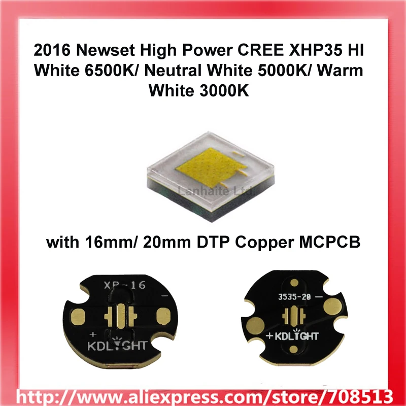 고출력 CREE XHP35 HI 화이트 6500K, 뉴트럴 화이트 5000K, 웜 화이트 3000K LED 이미터, 16mm ...