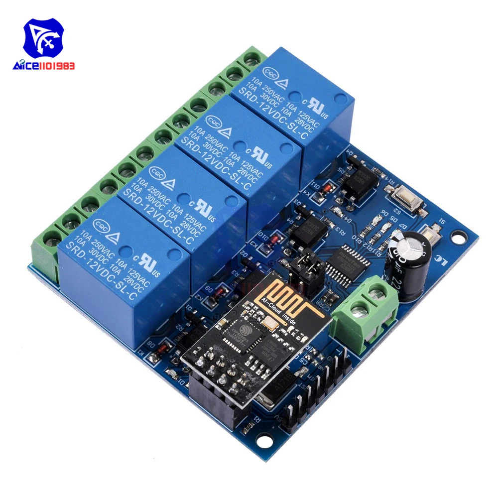 diymore DC 12V ESP8266 4 Channel Relay Board ESP 01 WIFI Module for Smart Home Intelligent ...