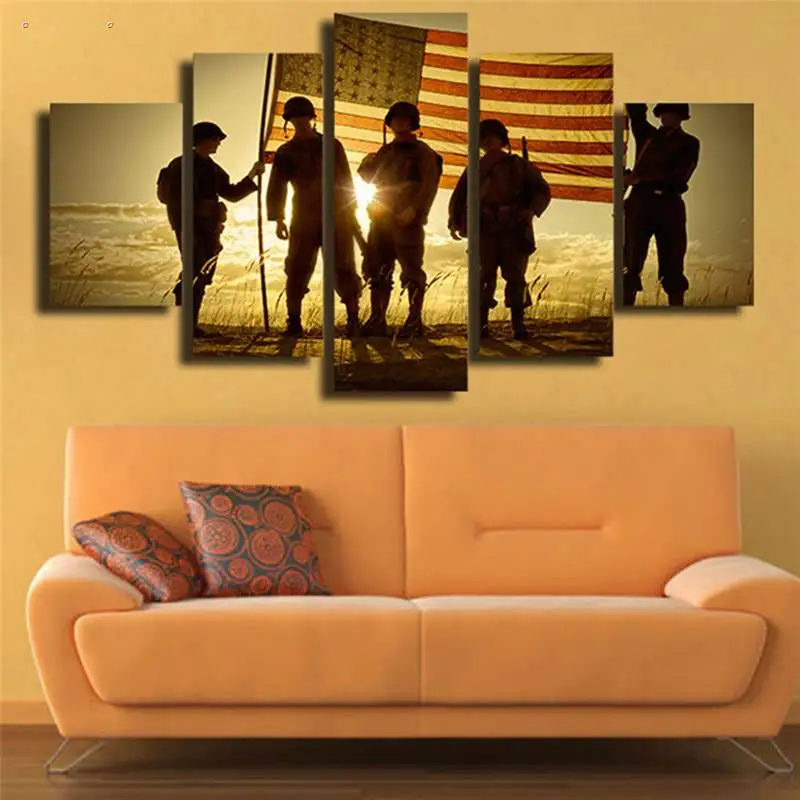 5 Panels Hd Printed Military Soldiers Wall Art Painting Canvas Print ...