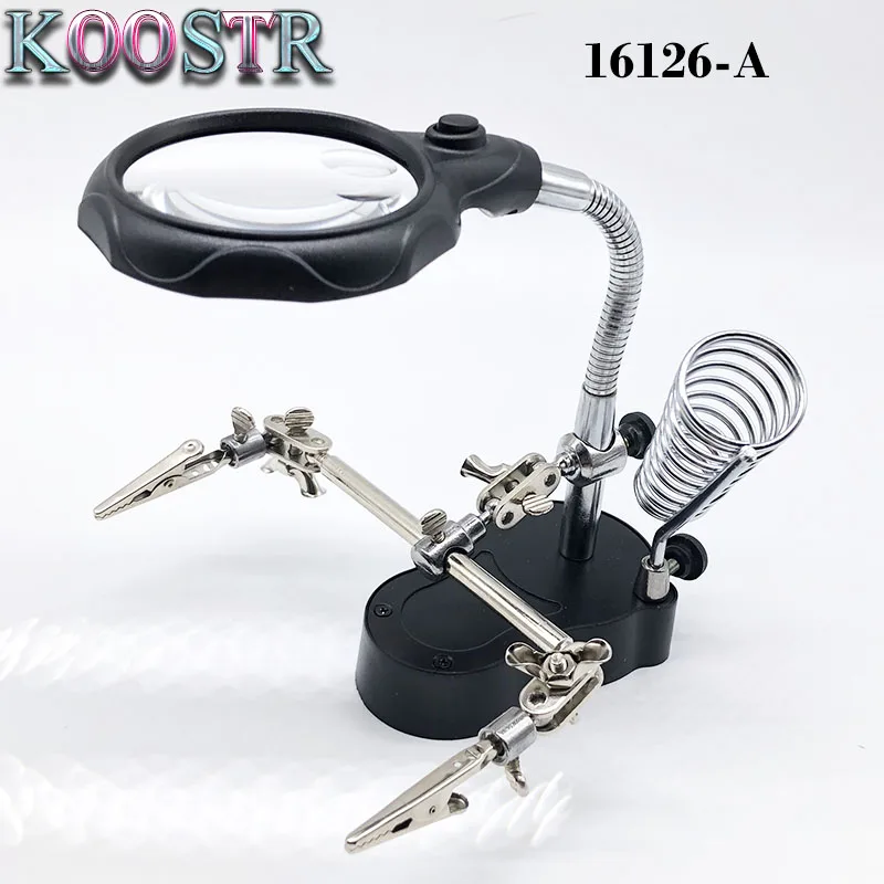 16126 A Led Illuminated Magnifier Auxiliary Clip Magnifier Iron Desktop Magnifier With Led
