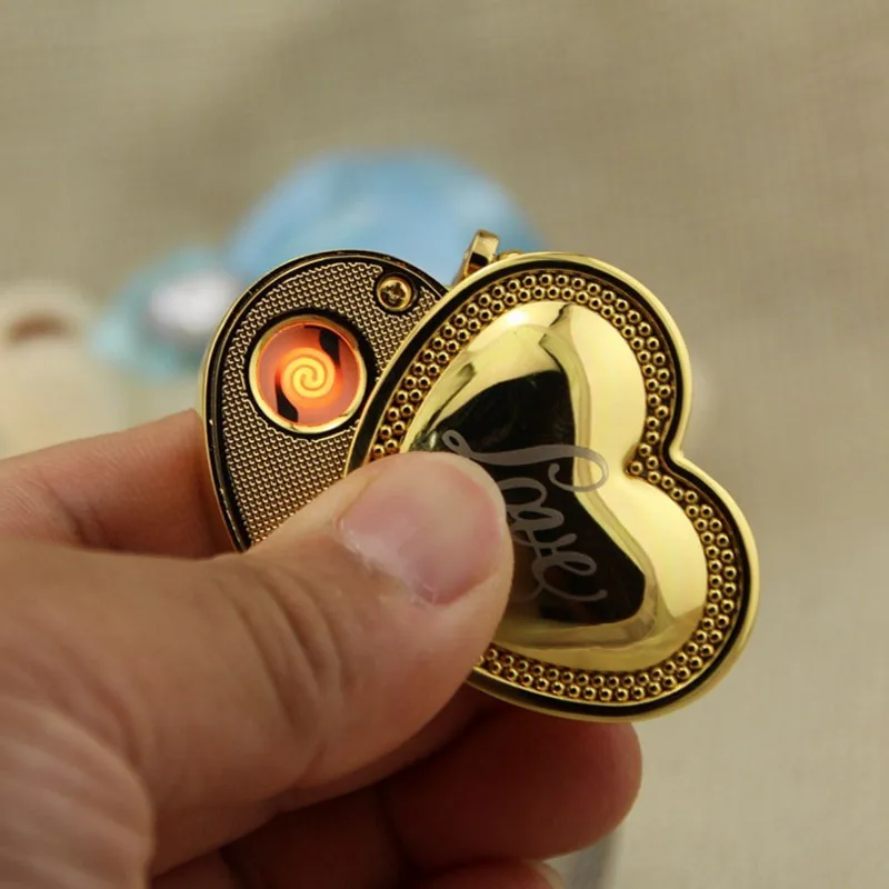 2018 New Gold Heart shaped Lighters USB Rechargeable Electronic Lighter ...