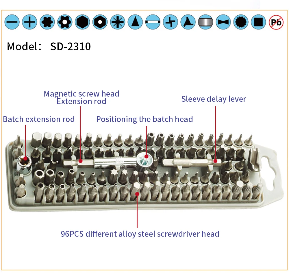 Набор инструментов, 100 шт, разные силовые биты, SD-2310, все в одном наборе, отвертка, обменные ...