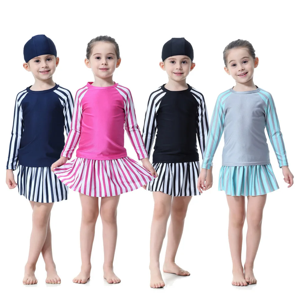 2019 Long sleeve swimsuit for kids girls two pieces with skirt children ...
