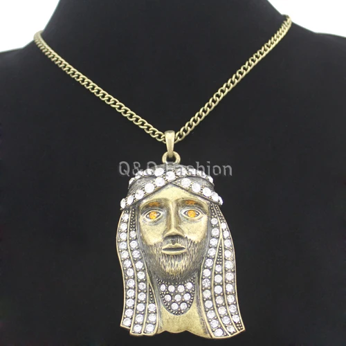Vintage Gold Arabian Man Head Crystal Keffiyeh Chain Choker Bib ...
