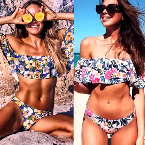 Itfabs Women Bandage Bikini 2pcs Floral Print Set Push Up Padded