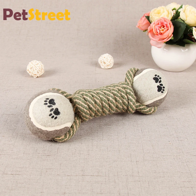 Pet dumbbell dog toy double tennis cotton rope gnawing grind chew ...