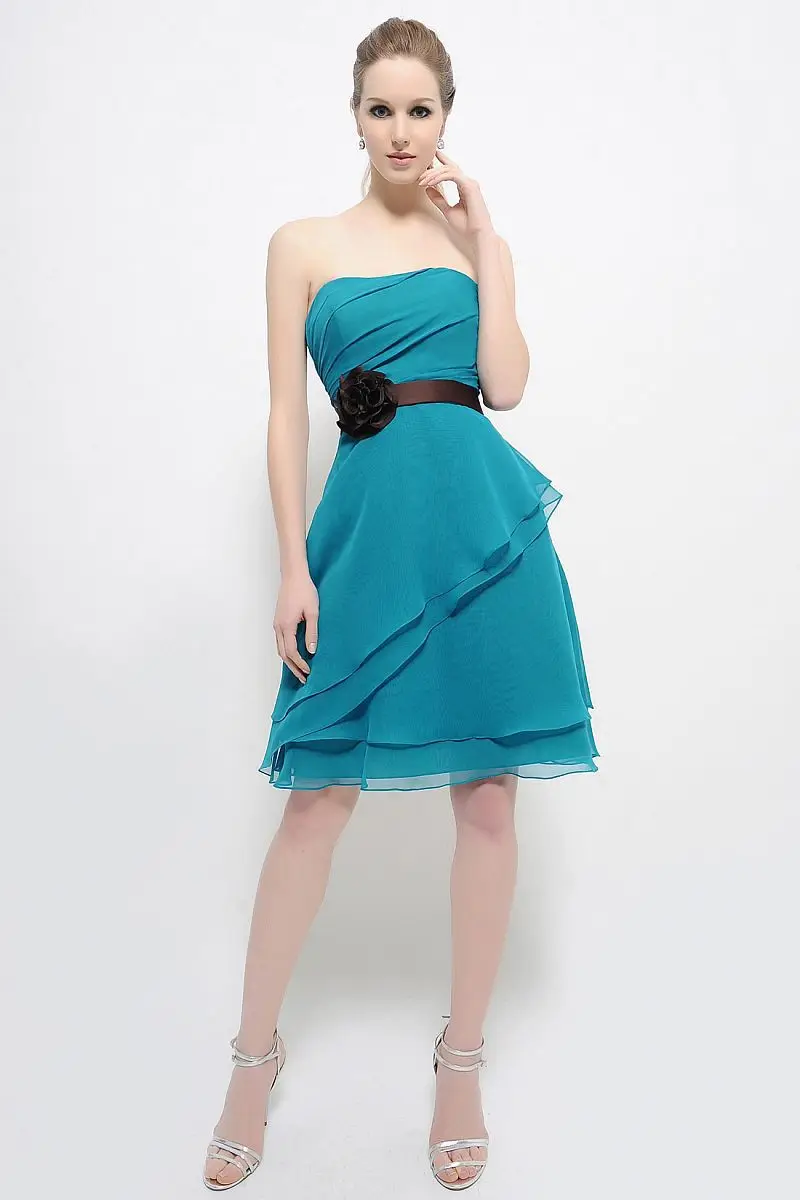 Sashes Beach Wedding Party Dress Turquoise Short Chiffon Bridesmaid ...