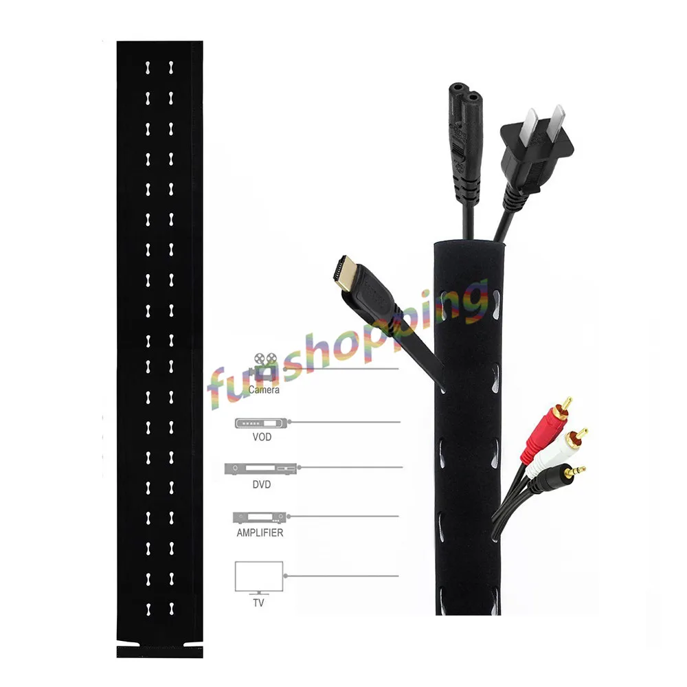 50cm/1m/1.2m Cable Management Sleeve Flexible Neoprene Cable Wrap Wire ...