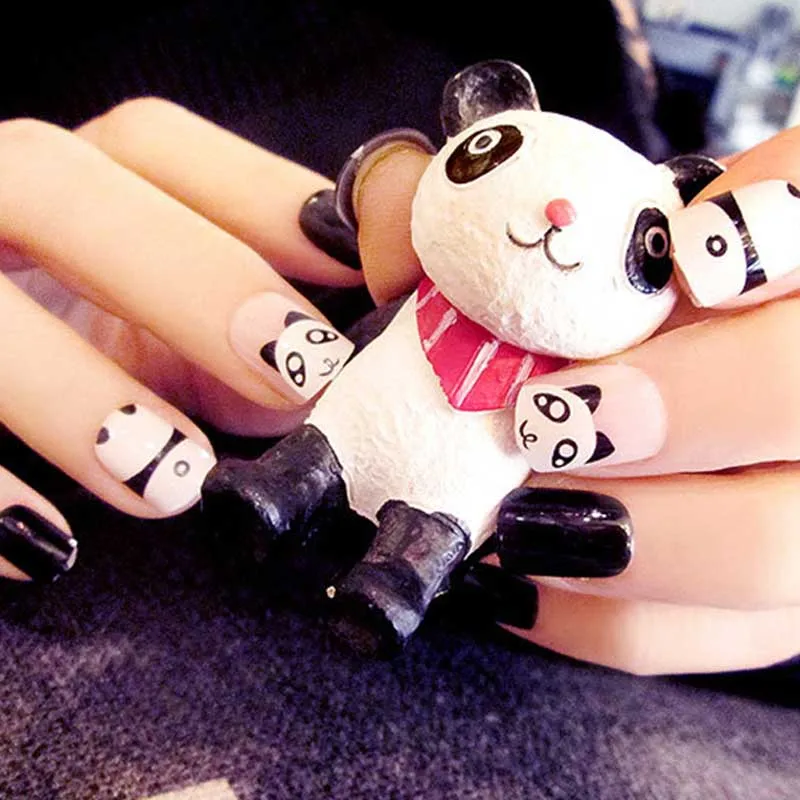 Белые черные цвета полный Чехол накладные ногти сделай сам короткий размер ногти с клеем