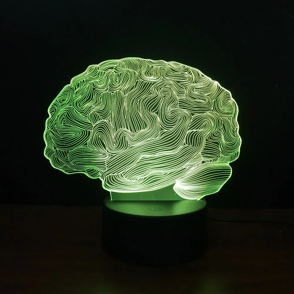 Brain Shape 3D Illusion Lamp 7 Color Change Touch Switch LED Night ...