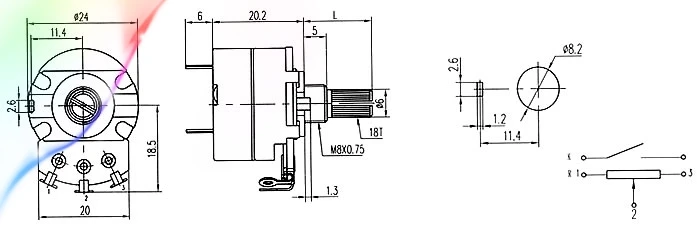 B500K -Potentiomètre réglable avec interrupteur,2 pièces,B500K B10K B5K ...