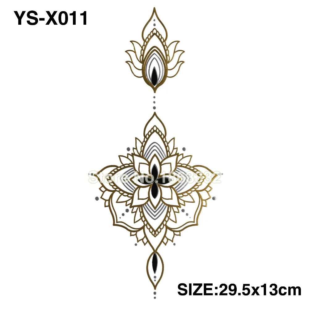 YS X011 GOLD DIY Chest Flowers BIG Tattoo Stickers Colorful Hot Flashes ...