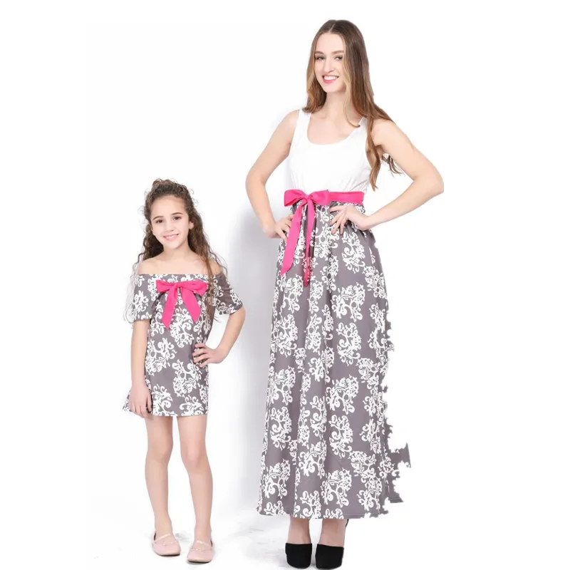 2018 New Arrival Mommy and Me Mother Daughter Dresses with Bowtie Big ...
